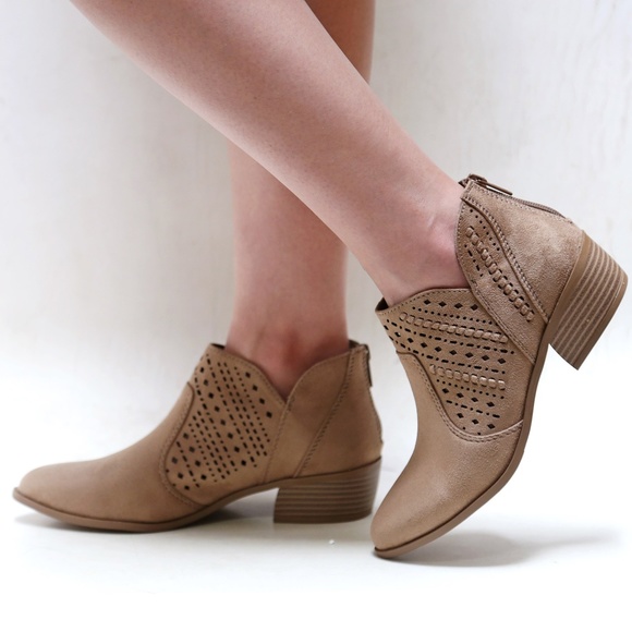 Shoes | Taupe V Cutout Braided Ankle Booties Western Boots | Poshmark
